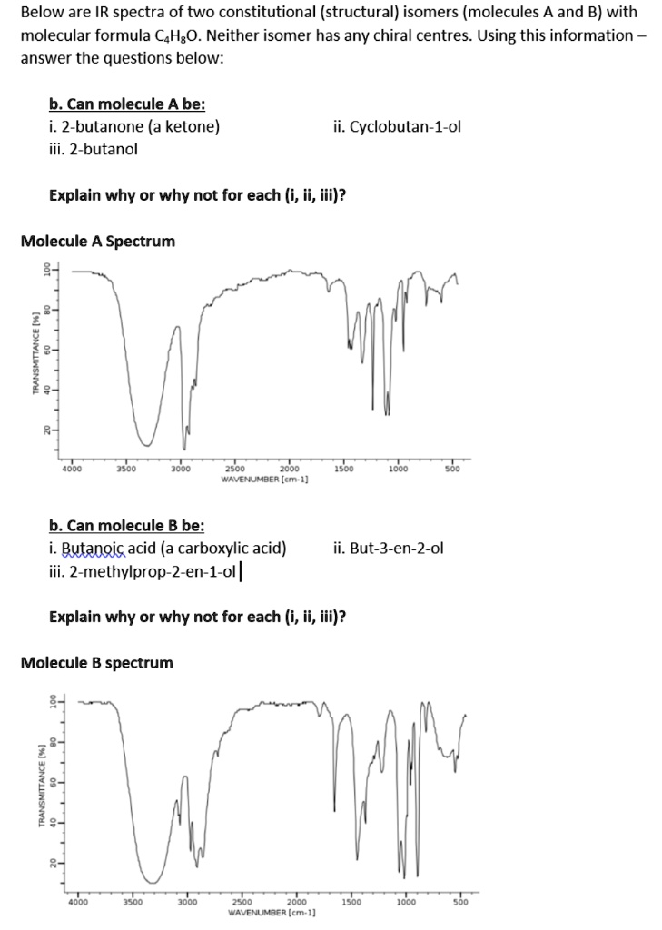 SOLVED: Below are IR spectra of two constitutional (structural) isomers ...