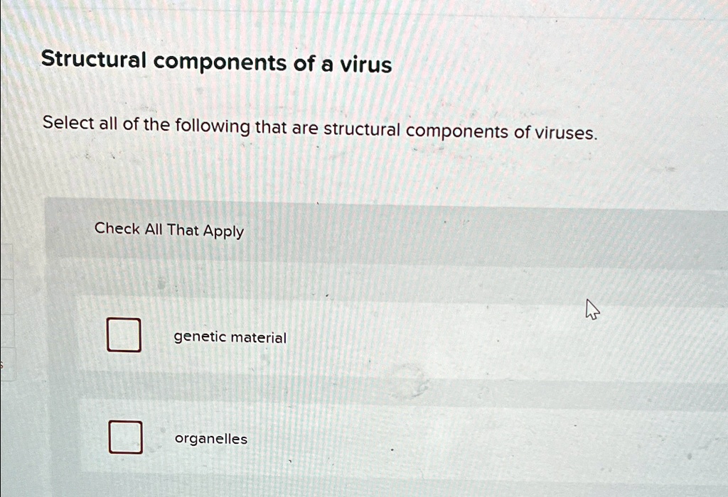 Structural components of a virus Select all of the following that are ...
