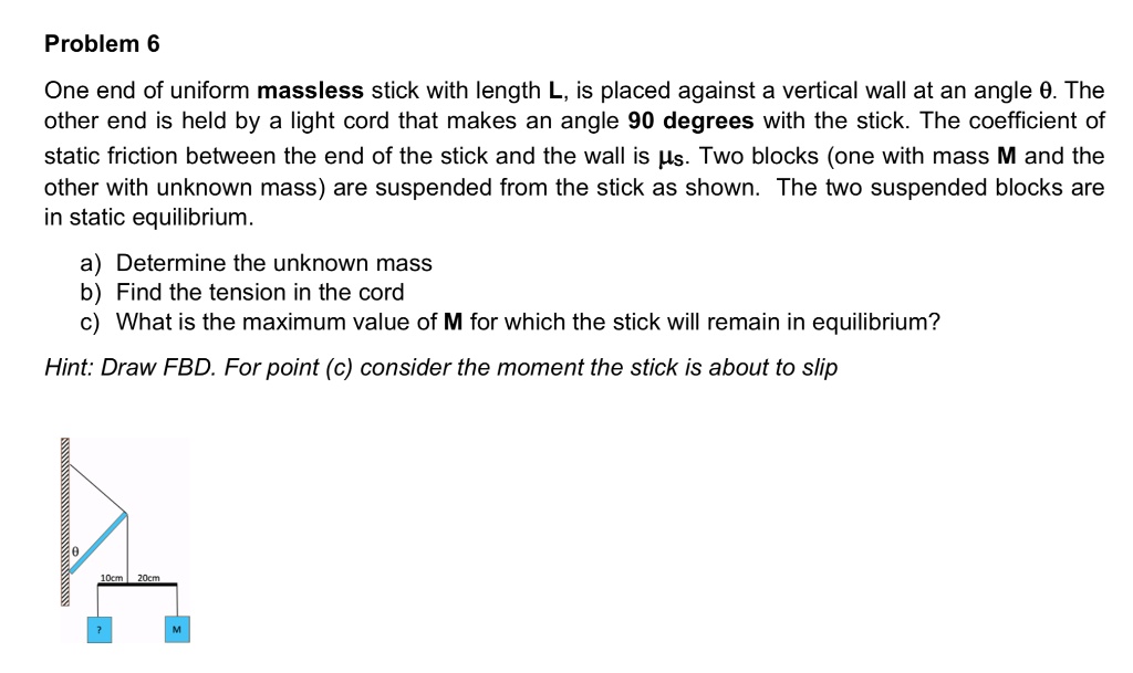SOLVED: Problem 6 One end of uniform massless stick with length L, is ...