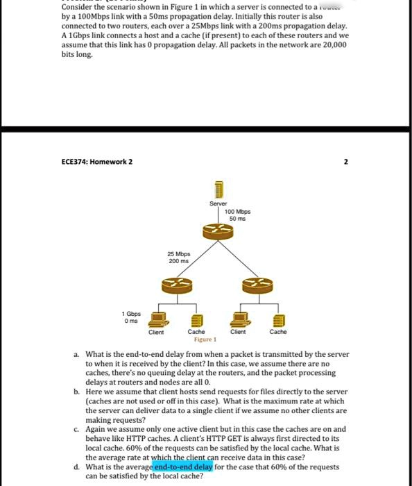 Consider the scenario shown in Figure 1 in which a server is connected to a r by a 100Mbps link ...