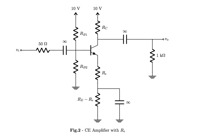 SOLVED: (2) Suppose a resistor Re = 50 Ω is added to the amplifier in ...