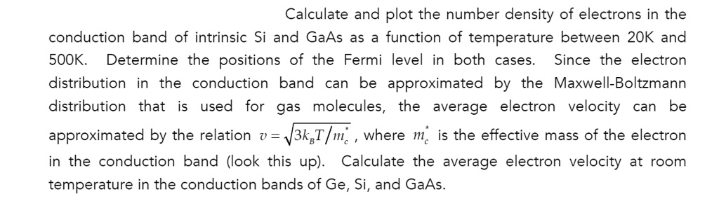 SOLVED: Calculate and plot the number density of electrons in the conduction band of intrinsic ...