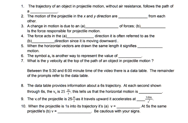 1. The trajectory of an object in projectile motion, without air ...