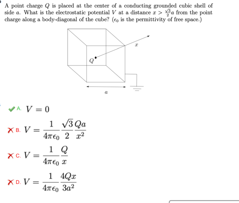 A point charge Q is placed at the center of a conducting grounded cubic ...