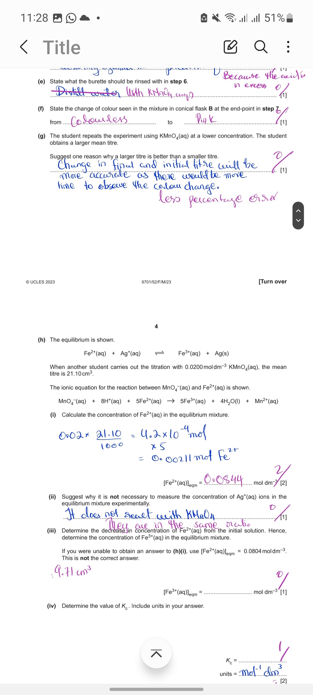 SOLVED: 4(h) The equilibrium is shown.[mathrmFe^2+(mathrmaq)+mathrmAg ...