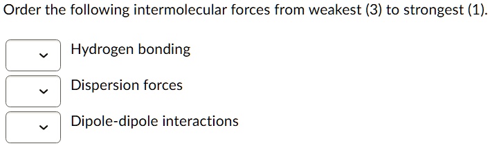 SOLVED:Order the following intermolecular forces from weakest (3) to ...