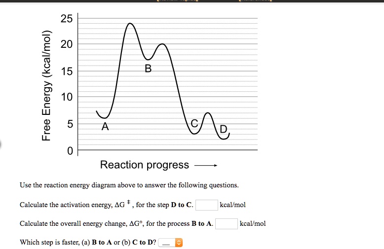 SOLVED: 25 E 20 15 D 10 5A Reaction progress Use the reaction energy ...