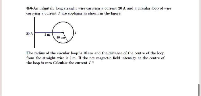 SOLVED: Q4 - An infinitely long straight wire carrying a current of 20 A and a circular loop of ...