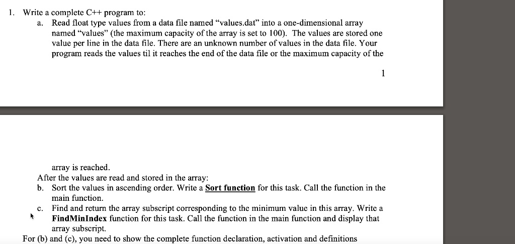 Solved C No Pointers 1 Write A Complete C Program To A Read Float Type Values From A