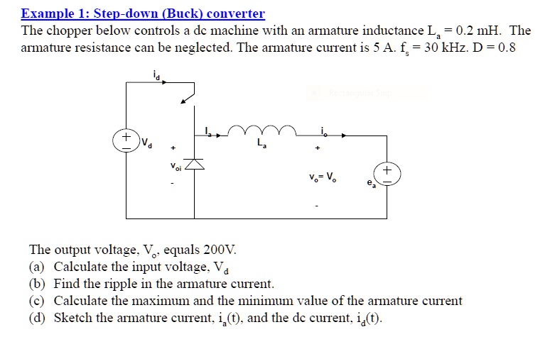 SOLVED: Example 1: Step-down (Buck) converter The chopper below ...