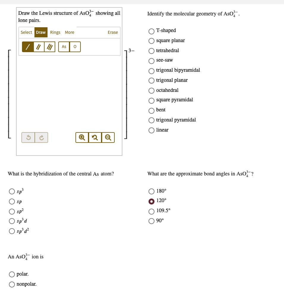 SOLVED: Draw the Lewis structure of Aso; showing lone pairs. Identify ...