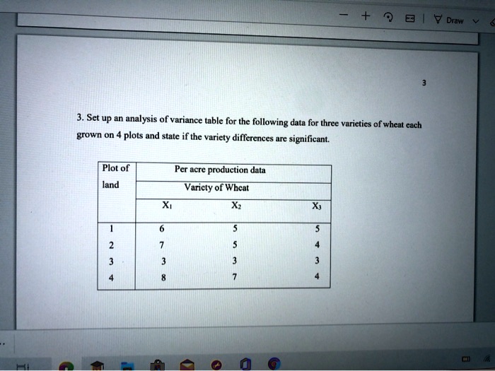 drauy 3 set up an analysis of variance table for the following data for ...