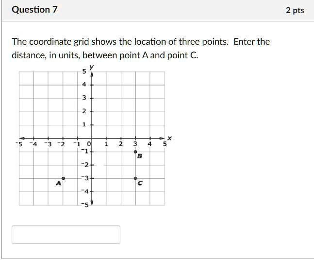 Question 7 The coordinate grid shows the location of three points ...