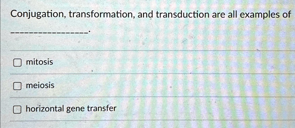 Conjugation Transformation And Transduction Are All Examples Of Mitosis Meiosis