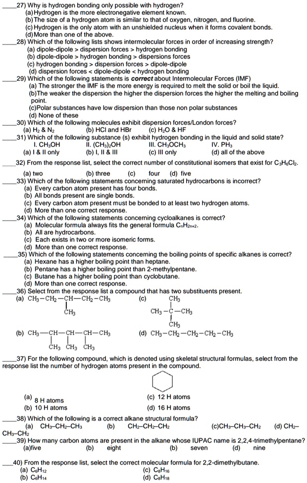 SOLVED: 27) Why is hydrogen bonding only possible with hydrogen? (a ...