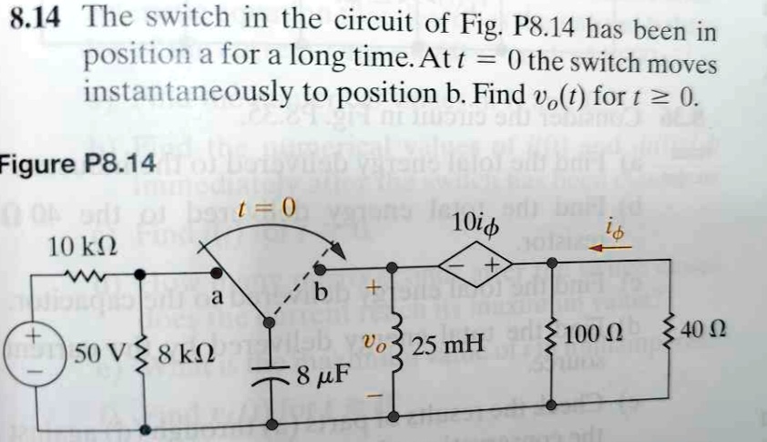 SOLVED: 8.14 The switch in the circuit of Fig.P8.14 has been in ...