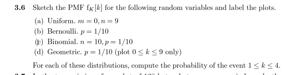 3.6 Sketch the PMF fk[k] for the following random variables and label the plots. (a) Uniform. m ...
