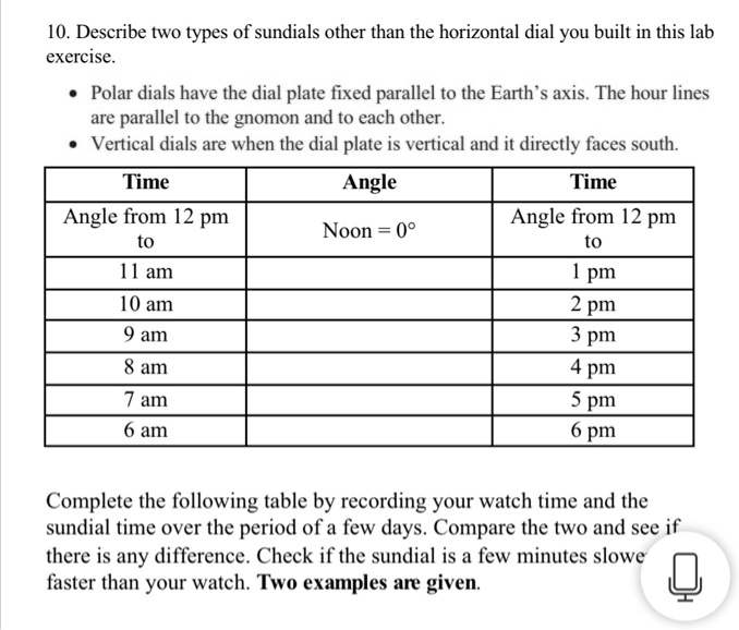 SOLVED: 10. Describe two types of sundials other than the horizontal ...