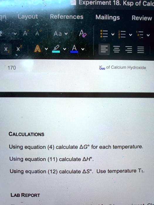 SOLVED: Experiment 18: Ksp of Calcium Hydroxide Layout References ...