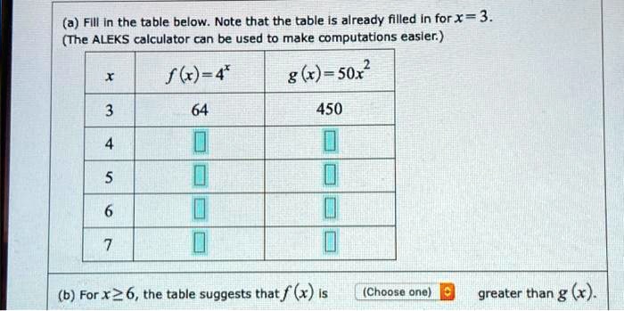 SOLVED: Fill in the table below. Note that the table is already filled ...
