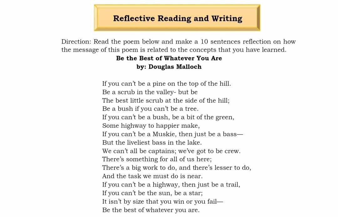 SOLVED: Reflective Reading and Writing Direction: Read the poem below ...