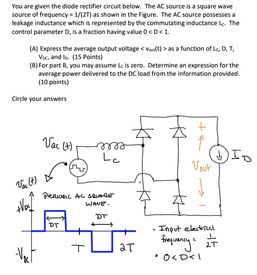 You are given the diode rectifier circuit below. The AC source is a ...