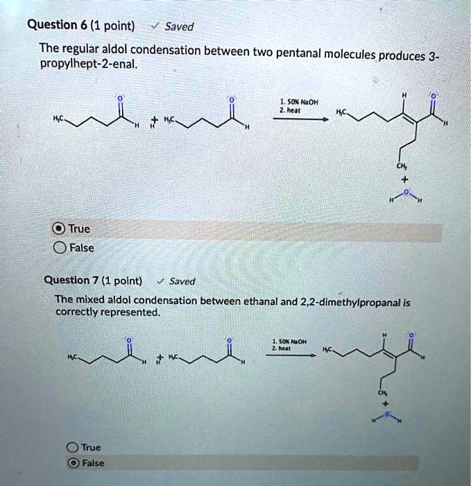 question 6 1 point saved the regular aldol condensation between two ...