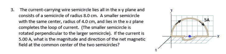 SOLVED: The current-carrying wire semicircle lies all in the x-V plane and consists of ...