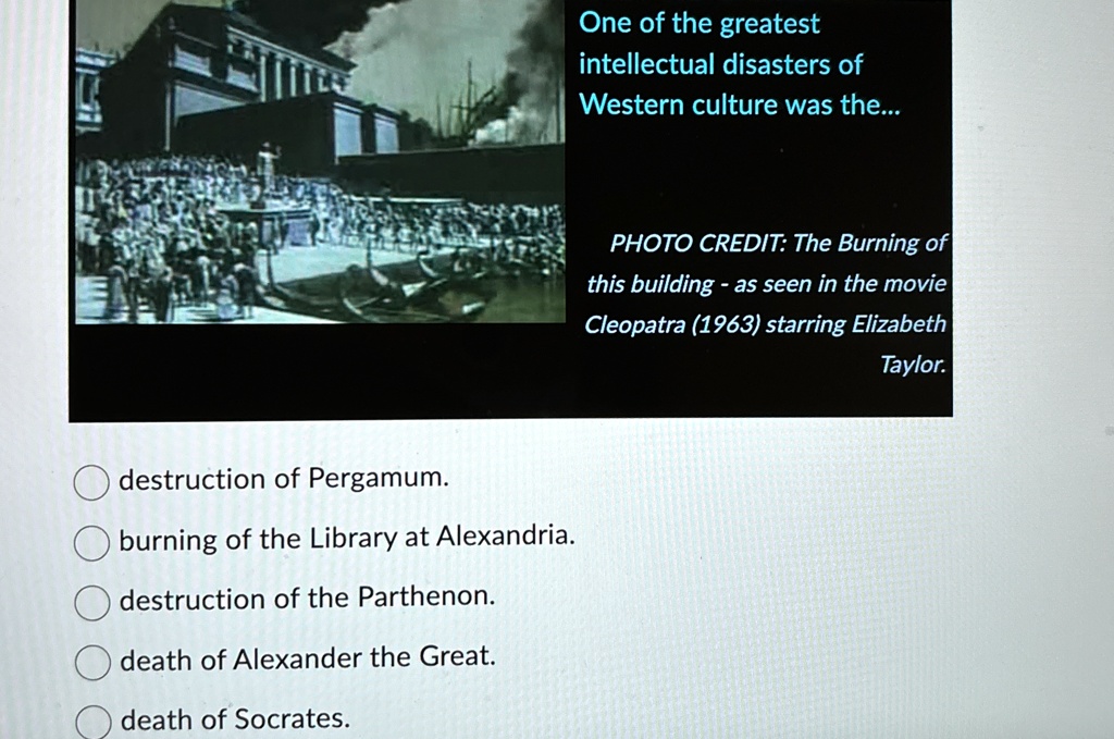 destruction of Pergamum. burning of the Library at Alexandria ...