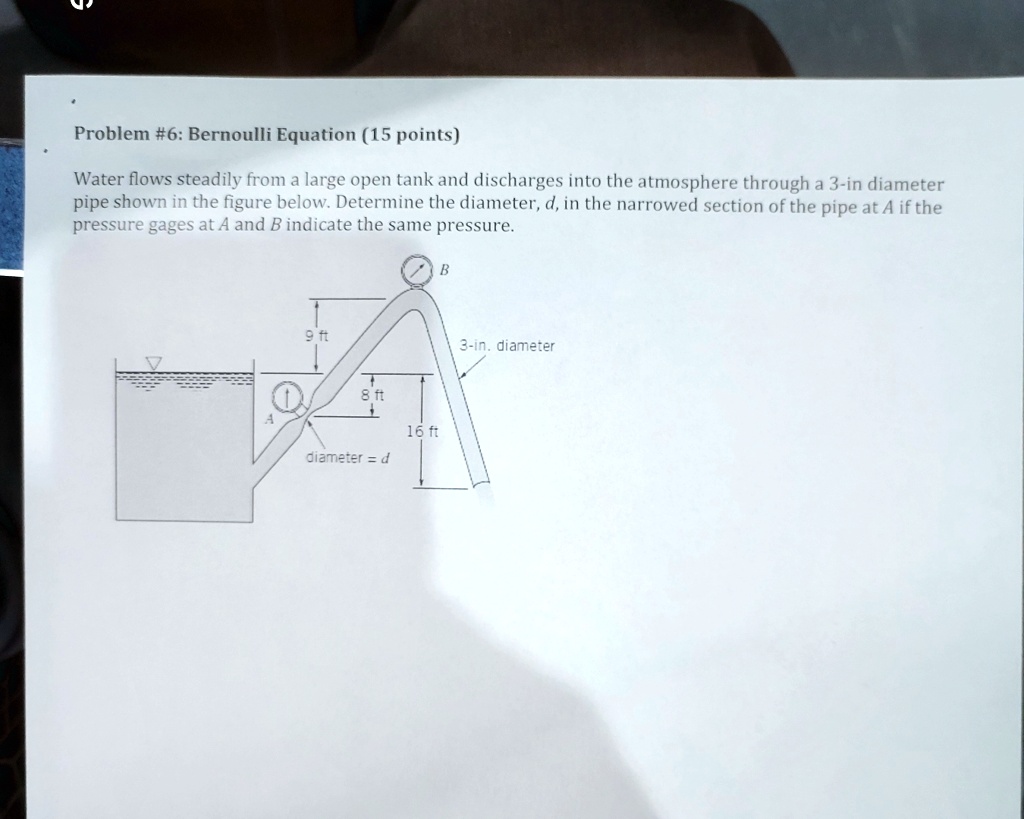 problem 6 bernoulli equation 15 points water flows steadily from a ...