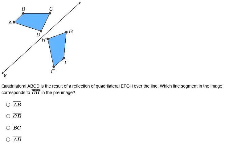 B C A G D H F E V Quadrilateral ABCD is the result of a reflection of quadrilateral EFGH over ...