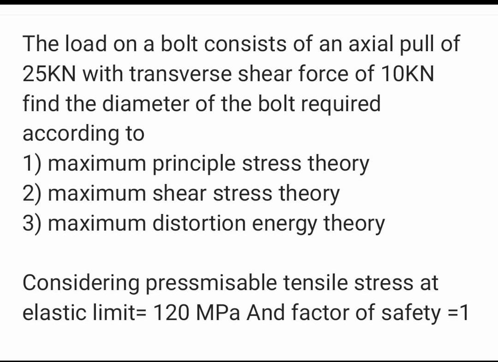 SOLVED The Load On A Bolt Consists Of An Axial Pull Of 25 KN With A solved-the-load-on-a-bolt-consists-of-an-axial-pull-of-25-kn-with-a