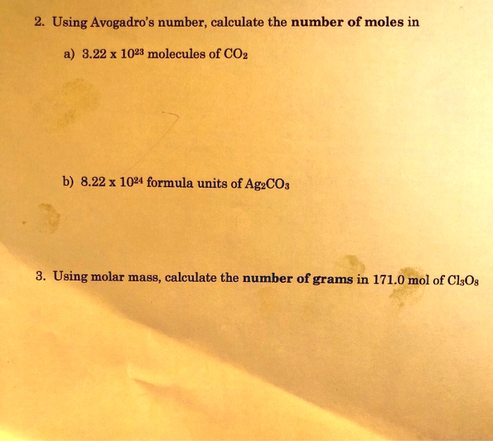SOLVED:Using Avogadro's number; calculate the number of moles in 3.22 x ...