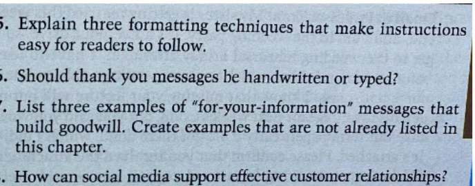 SOLVED: Explain three formatting techniques that make instructions easy ...
