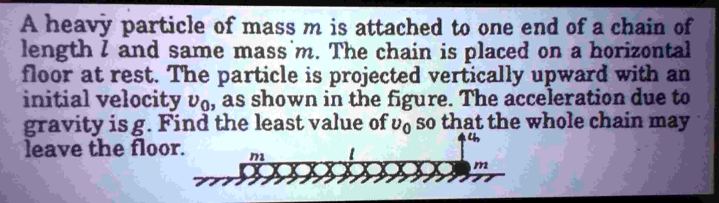 SOLVED: A heavy particle of mass m is attached to one end of a chain of length l and the same ...