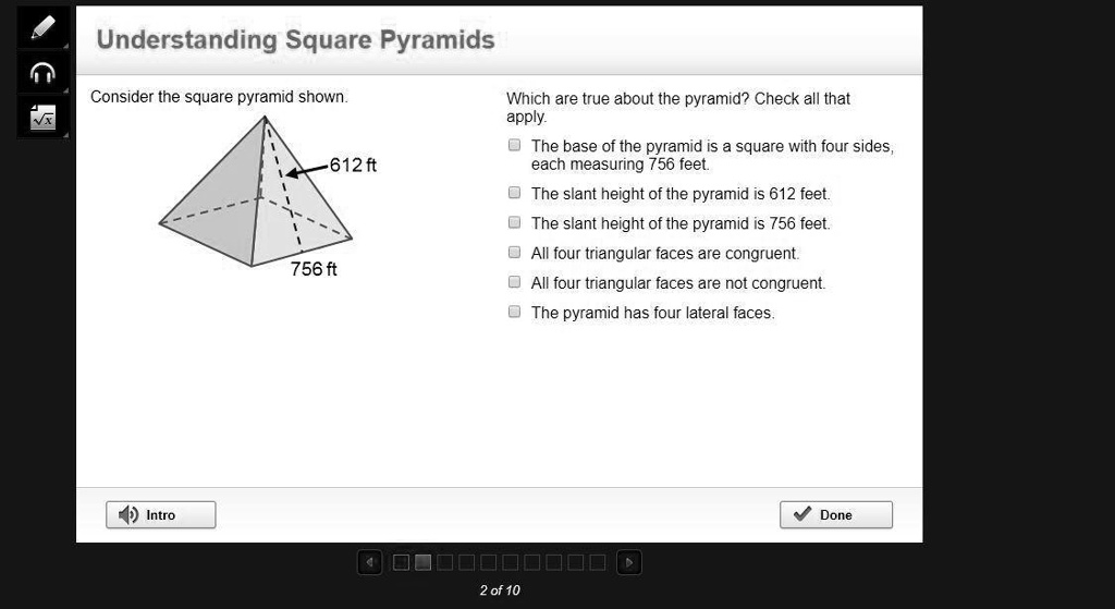 SOLVED: 'Which are true about the pyramid? Check all that apply ...