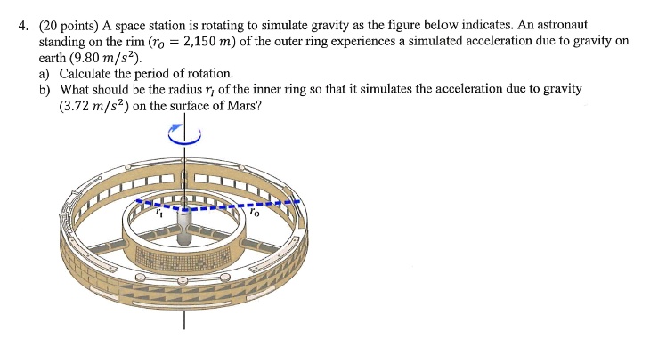 SOLVED: (20 points) A space station is rotating to simulate gravity as ...
