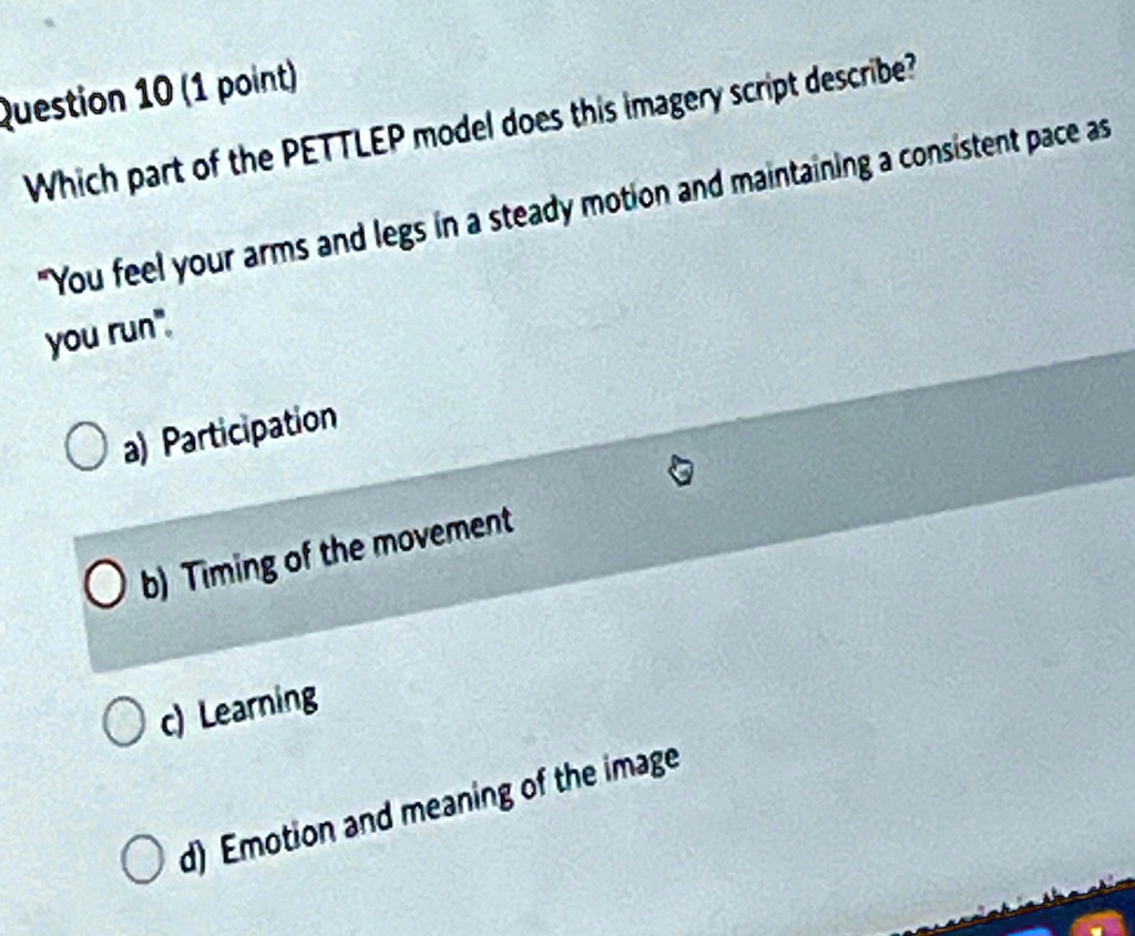 question 10 1 point which part of the pettlep model does this imagery ...
