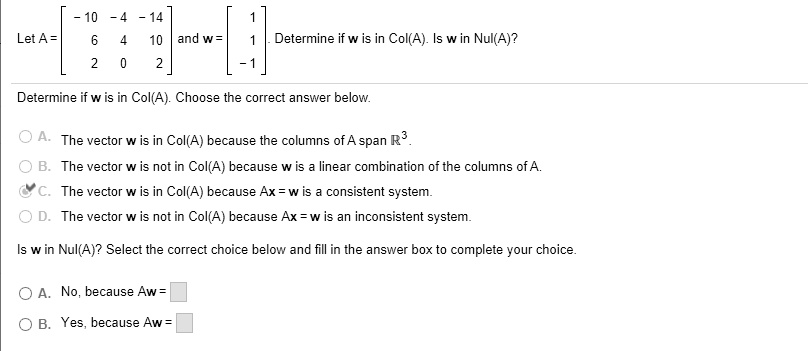 let a and 4 determine if w is in cola is w in nula determine if w is in ...
