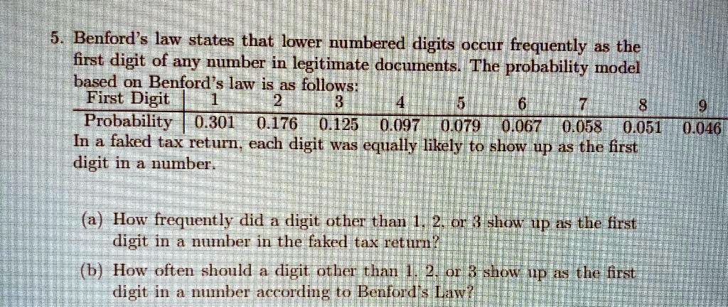 Benford s law states that lower numbered digits occur...
