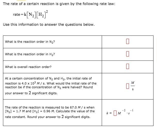 SOLVED: The rate of a certain reaction is given by the following rate law: rate k[Ni][E]? Use ...