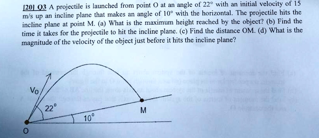 [20] Q3 A projectile is launched from point O at an angle of 22° with ...