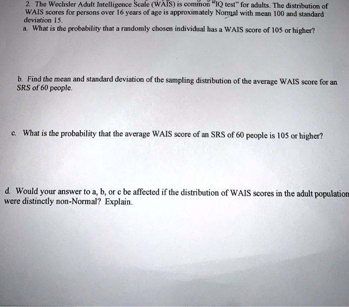 the wechsler adult intelligence scale wais is common iq test for adults ...