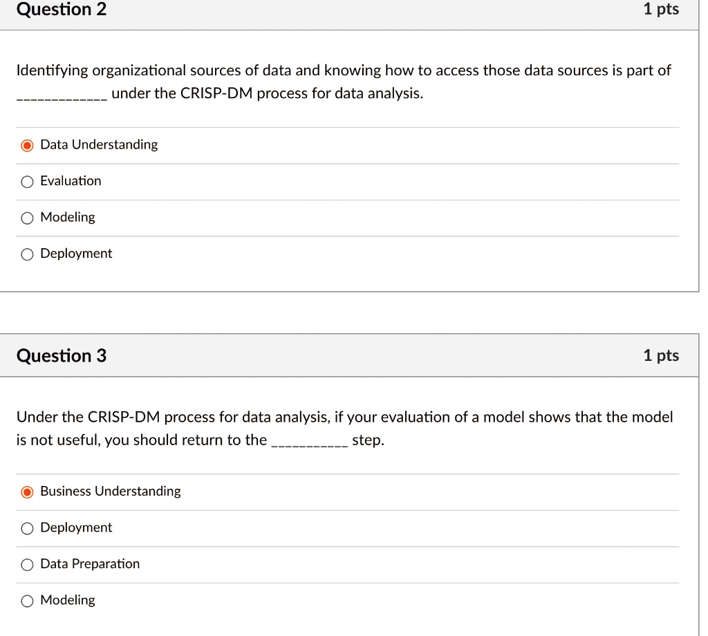 SOLVED: Question 2 1 pts Identifying organizational sources of data and knowing how to access ...