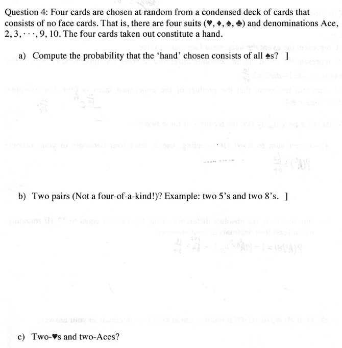 question 4 four cards are chosen at random from condensed deck of cards ...