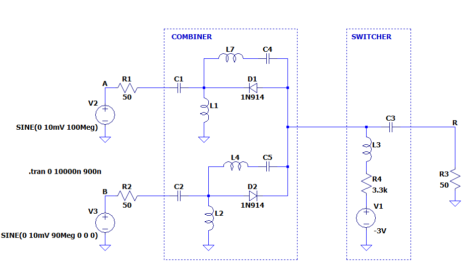 the preliminary circuit for diode switching between two antennas is ...