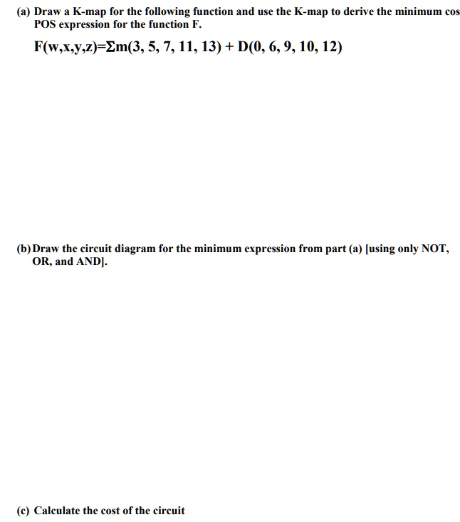 SOLVED: (a) Draw a K-map for the following function and use the K-map to derive the minimum SOP ...