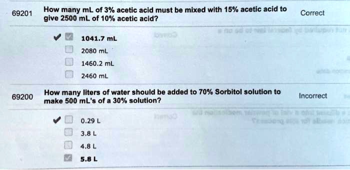 69201 How many mL of 3% acetic acid must be mixed with 15% acetic acid ...