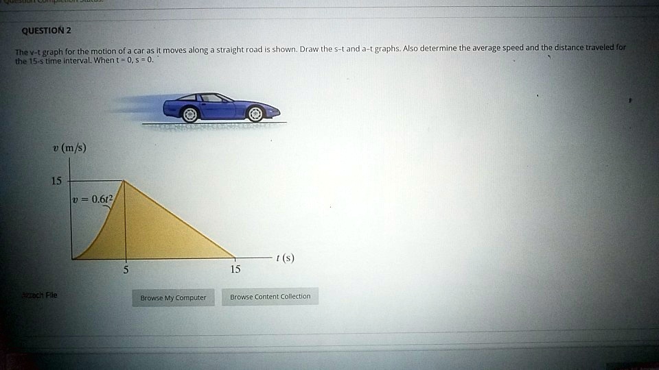 QUESTION 2 The v-t graph for the motion of a car as it moves along a ...