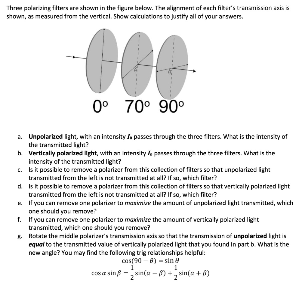 three polarizing filters are shown in the figure below the alignment of ...